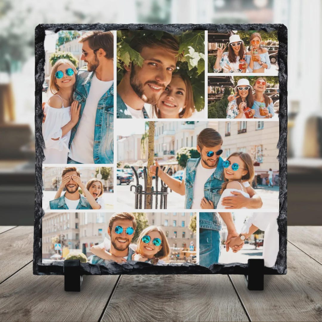 Photo Collage Slate Personalised | Custom 8 Photo Tile | Couple Gift ...