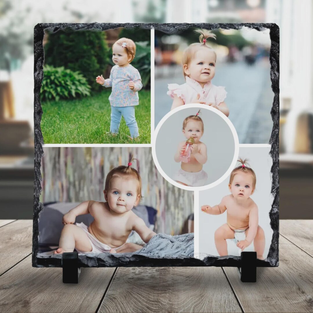 Personalised Collage Photo Slate - Custom 5-photo Design With Central ...
