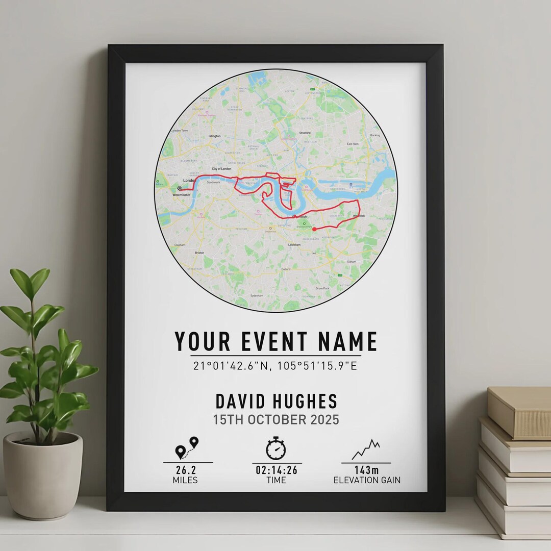 Personalised Route Map Print | Custom Running, Hiking or Cycling Gift ...