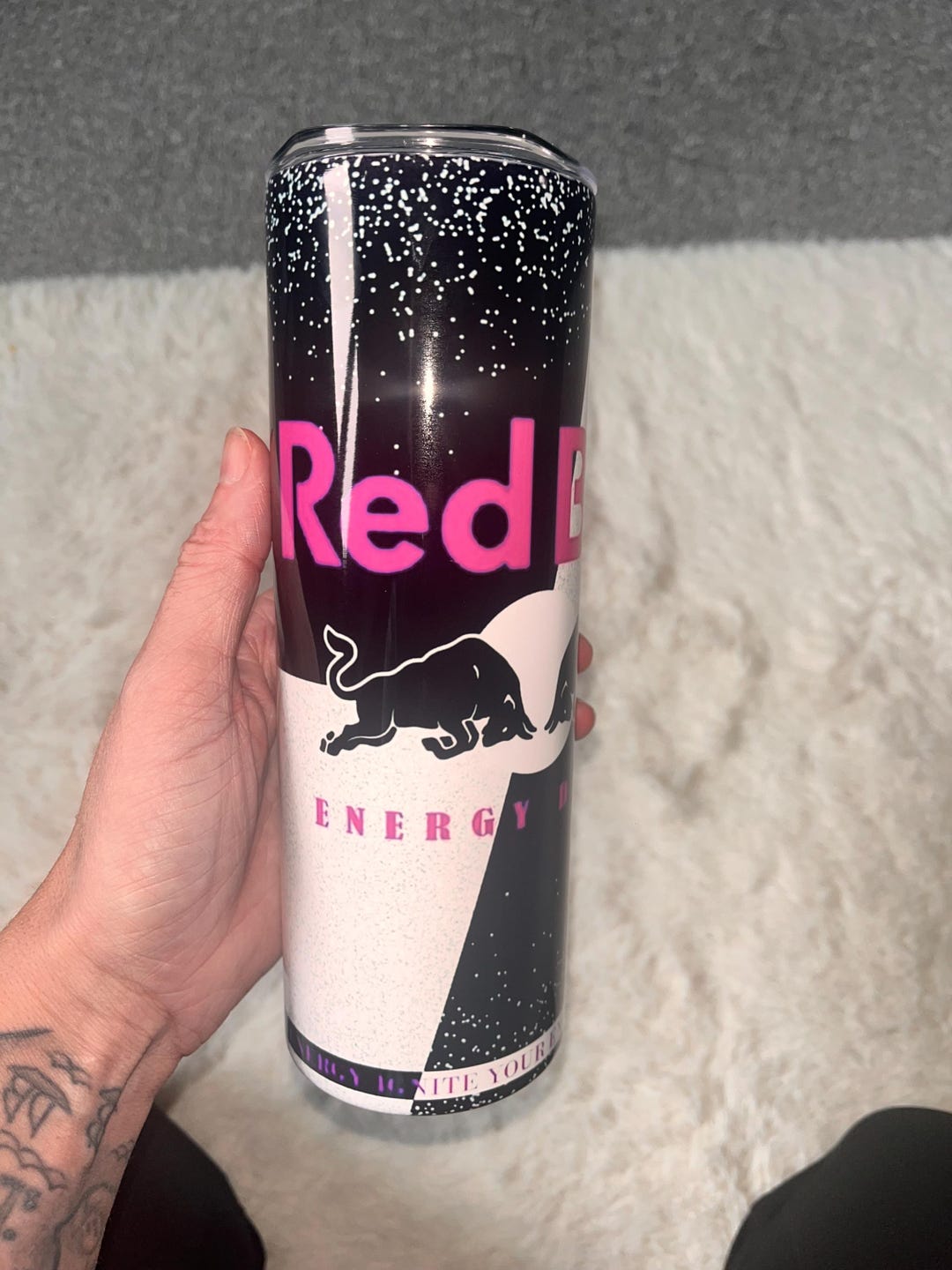 Redbull Logo 20oz Tumbler: Black, White & Pink, With Metal Straw - Etsy