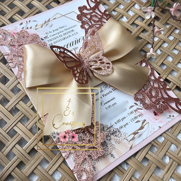 Rose Gold Butterfly Quinceanera Invitations - Etsy