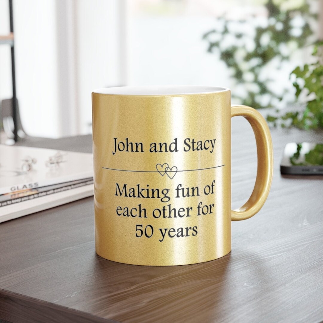 50th Anniversary Gold Metallic Coffee Mug for Couple, Golden ...