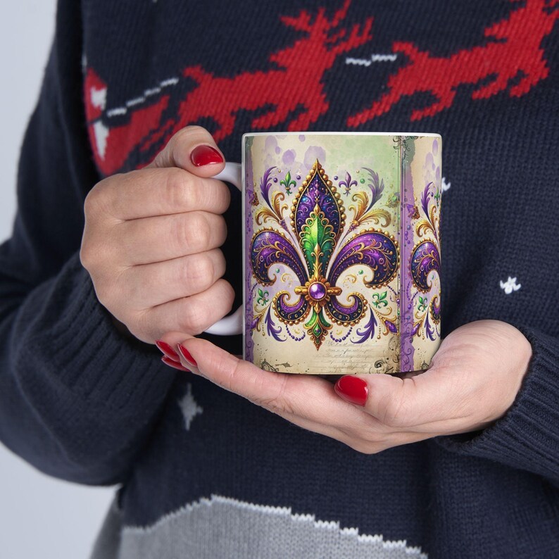 Mardi Gras Fleur De Lis Coffee Mug, New Orleans Carnival Home Decor - Etsy