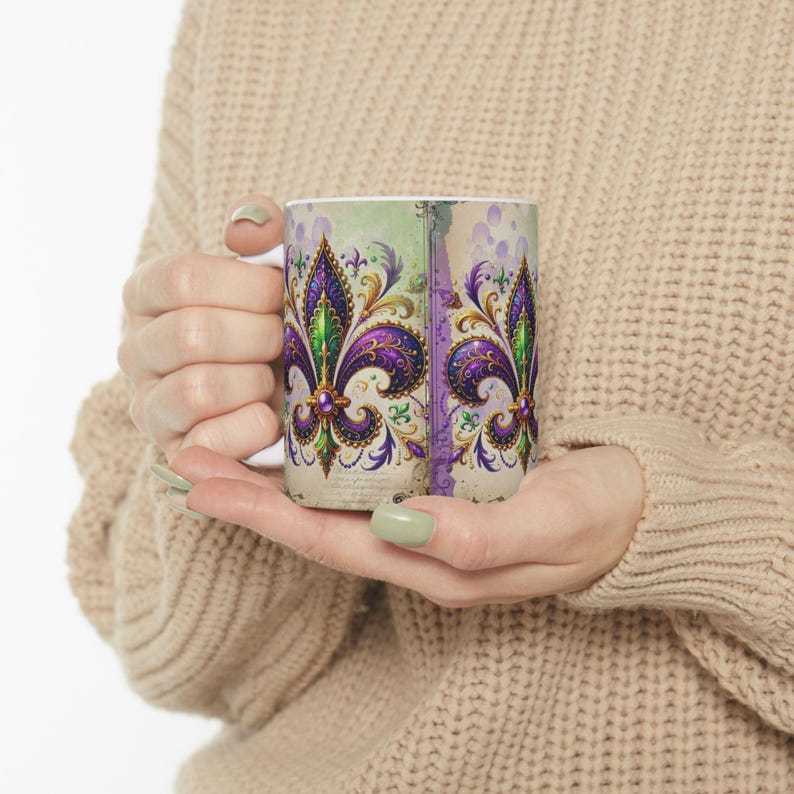 Mardi Gras Fleur De Lis Coffee Mug, New Orleans Carnival Home Decor - Etsy