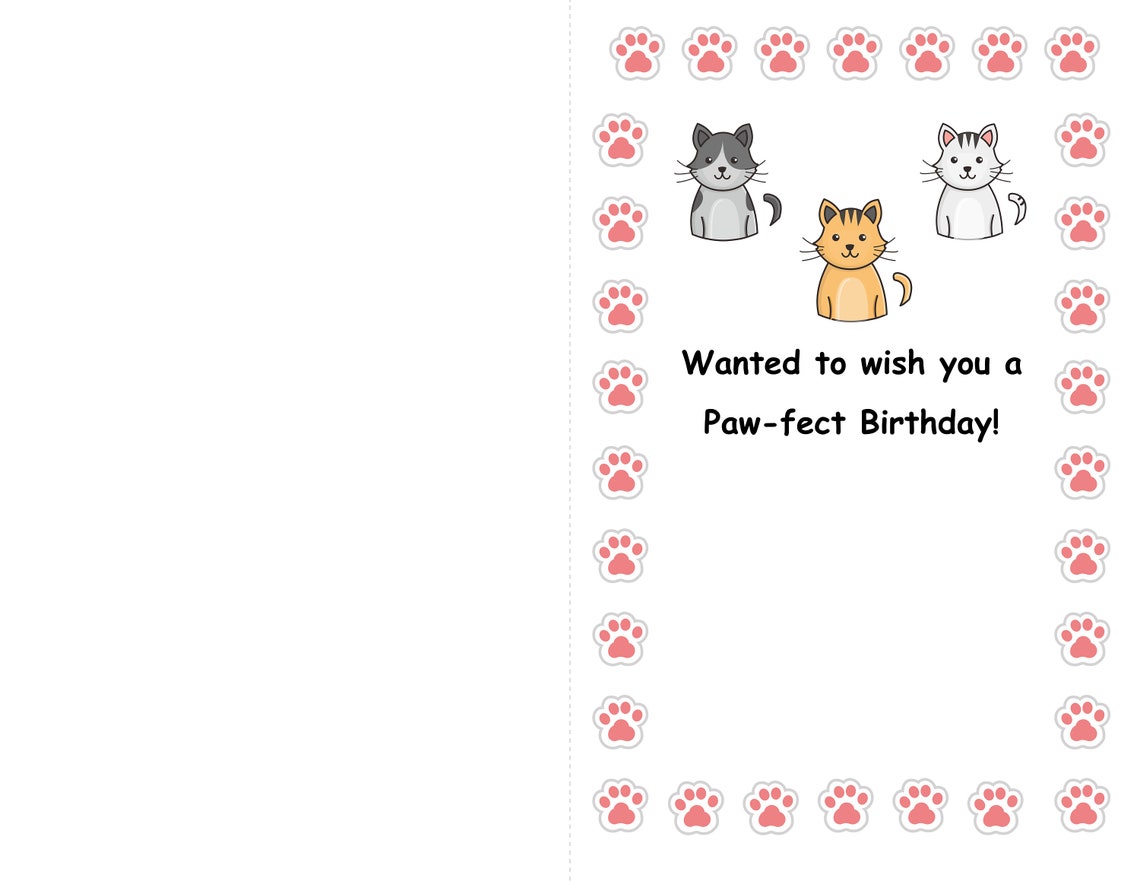 Cute Cat Printable Birthday Card Pawprint Art Cat Lover - Etsy