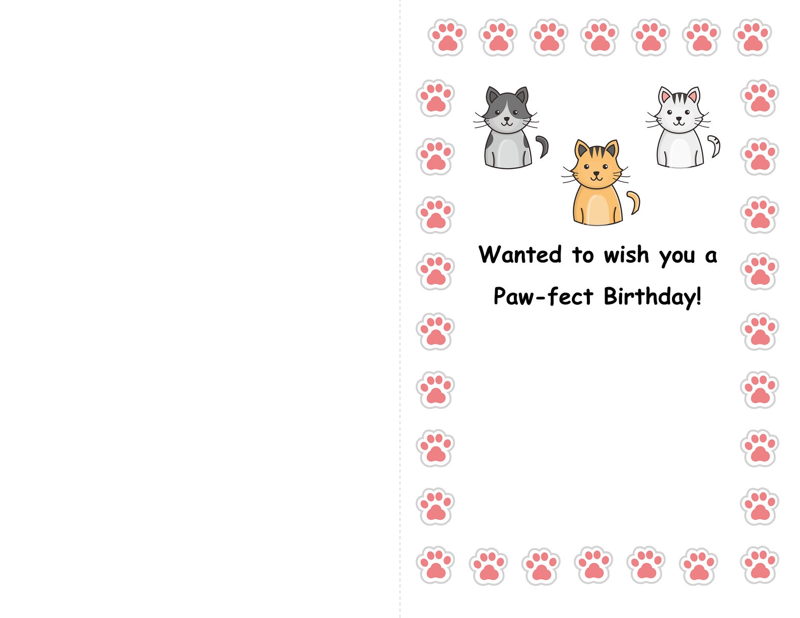 Cute Cat Printable Birthday Card Pawprint Art Cat Lover - Etsy
