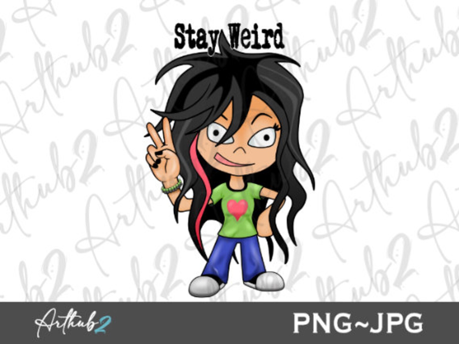 Stay Weird PNG, Girl Peace Sign, Girl JPG, Digital Art, Cartoon Girl - Etsy