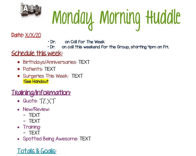 Printable Office Huddle Agenda - Etsy