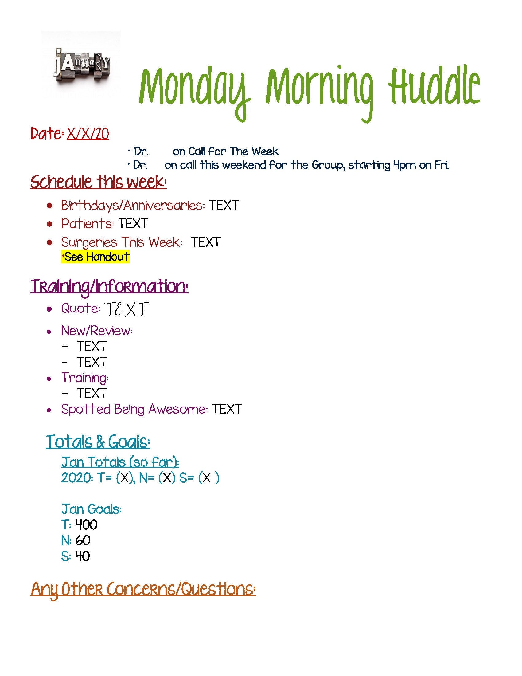 Printable Office Huddle Agenda | Etsy