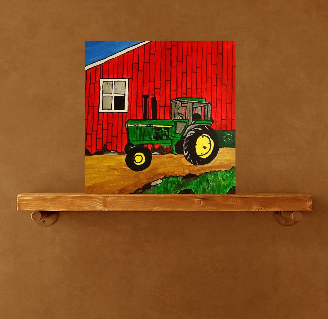 Green Tractor, Acrylic Painting on 10x10 Inch Framed Canvas, Great Gift ...