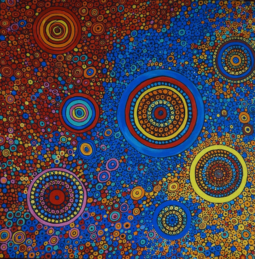 Abstract Acrylic Pointillism Painting, Circles on Canvas, 24x24 - Etsy