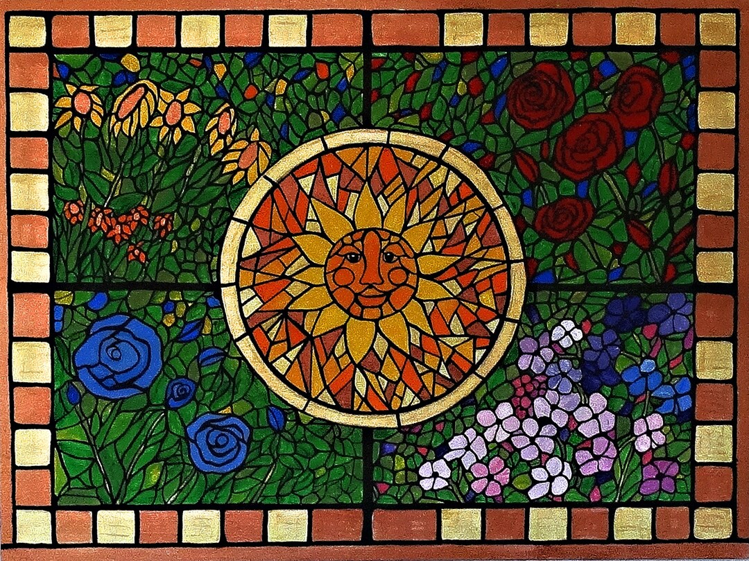 Mosaico de sol sobre madera de abedul de 18 x 24 pulgadas, ¡una pintura ...