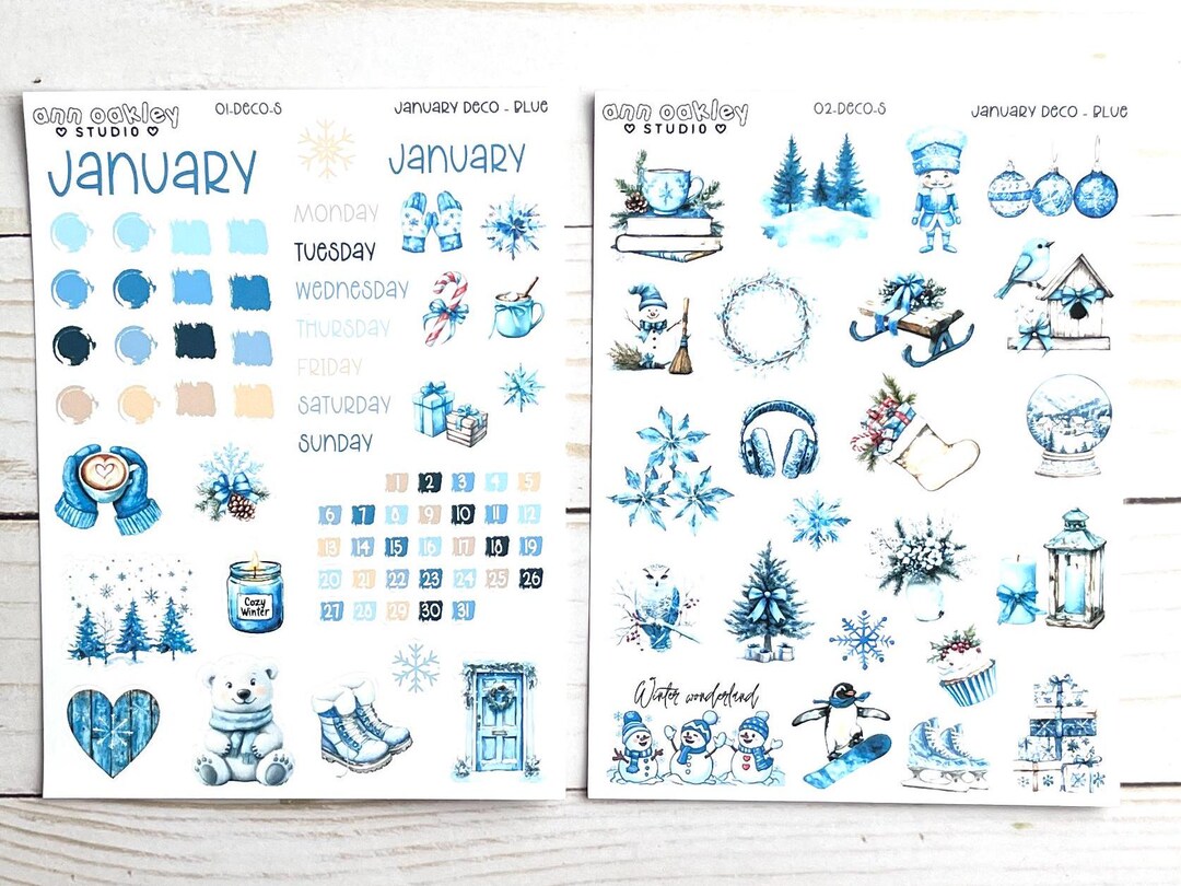January Decorative Planner Sticker, Cozy Winter Stickers, Bullet ...