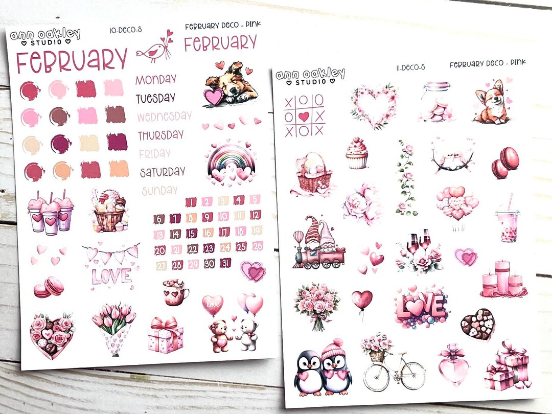 February Planner Sticker, Valentine's Day Decorative Stickers, February ...