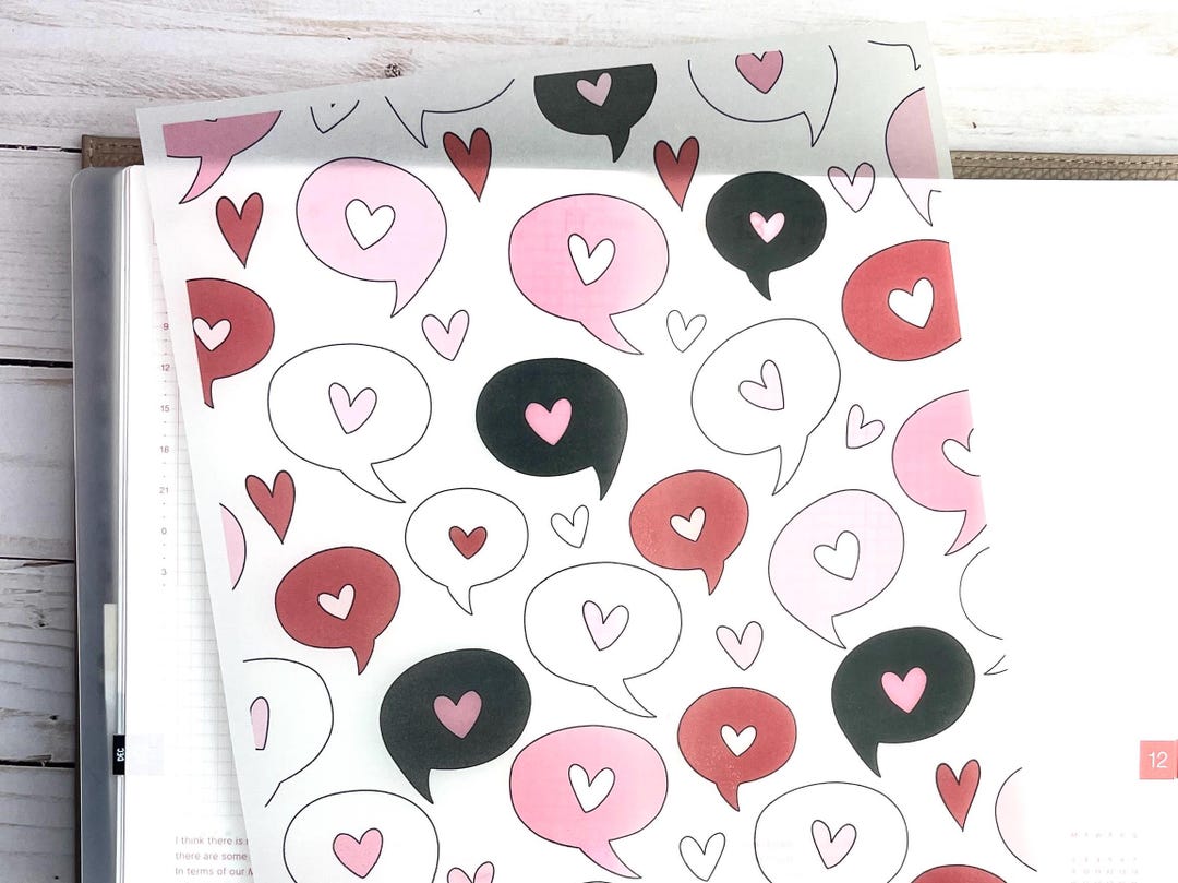 Decorative Vellum Sheet, Heart Chat Bubbles Vellum Sheet Planner ...