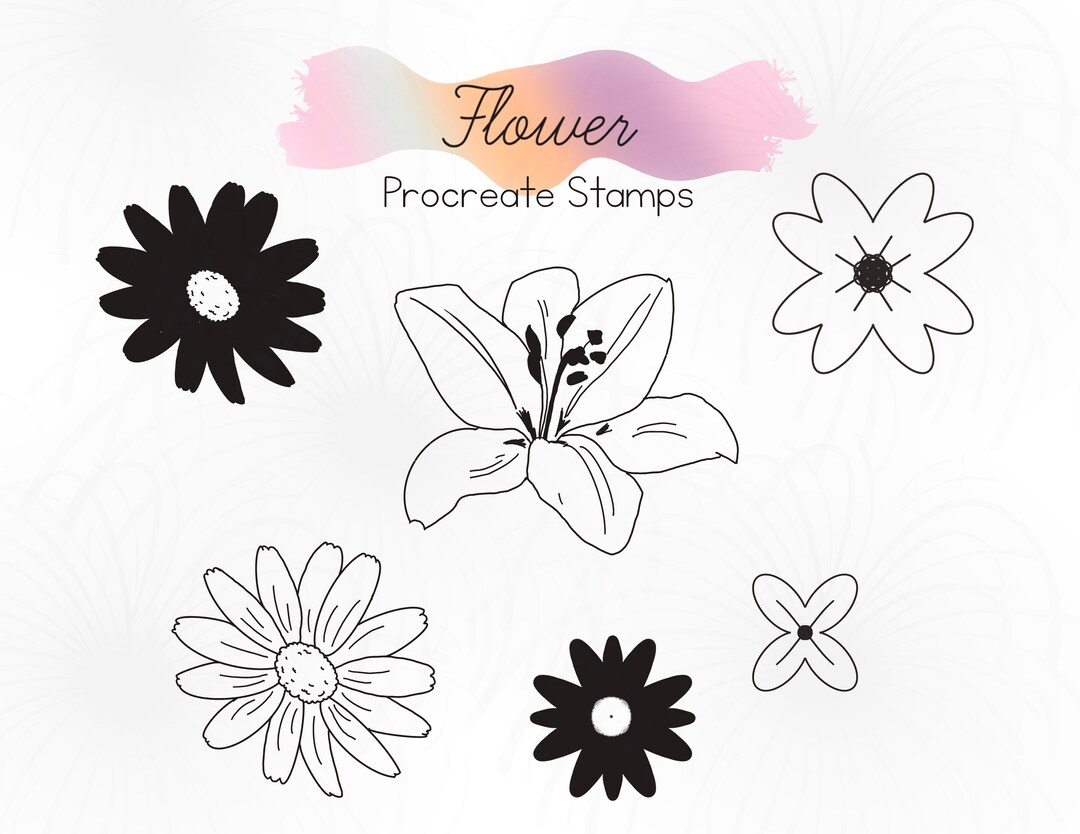 7 Procreate Flower Stamps L Hand Drawn Flower Stamps | Floral Procreate ...
