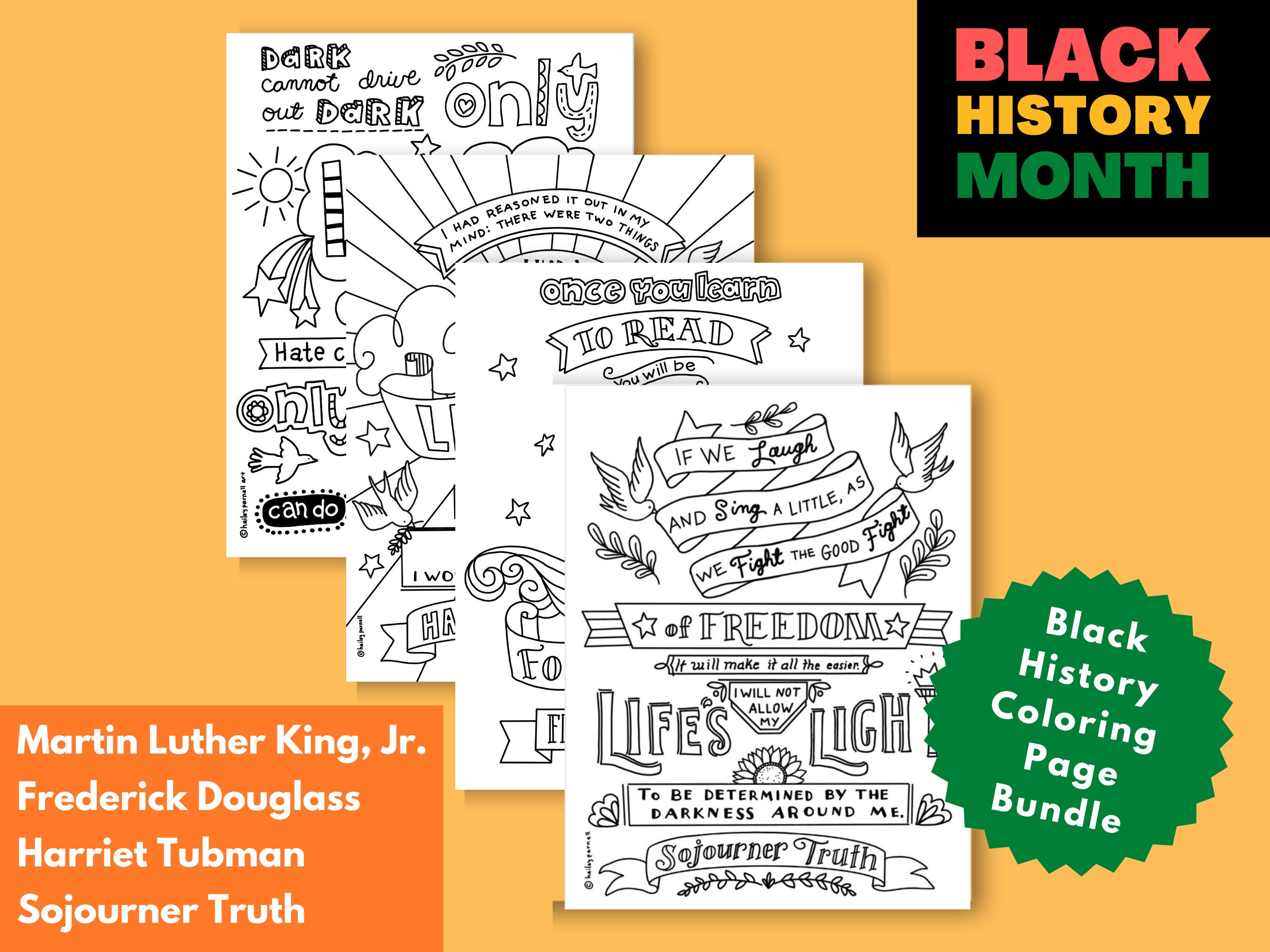 Black History Coloring Page Bundle- Martin Luther King, Jr. Harriet ...