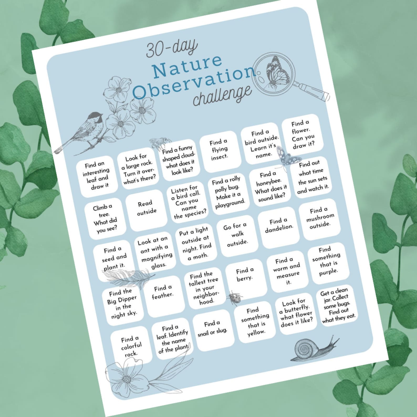 30 Day Nature Scavenger Hunt Challenge for Kids - Etsy