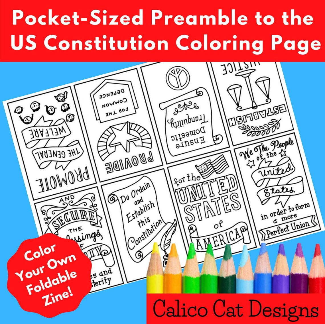 US Constitution Zine Coloring Page - Etsy