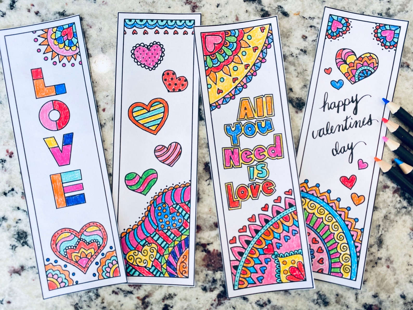 Printable Valentines Zentangle Bookmarks | Etsy