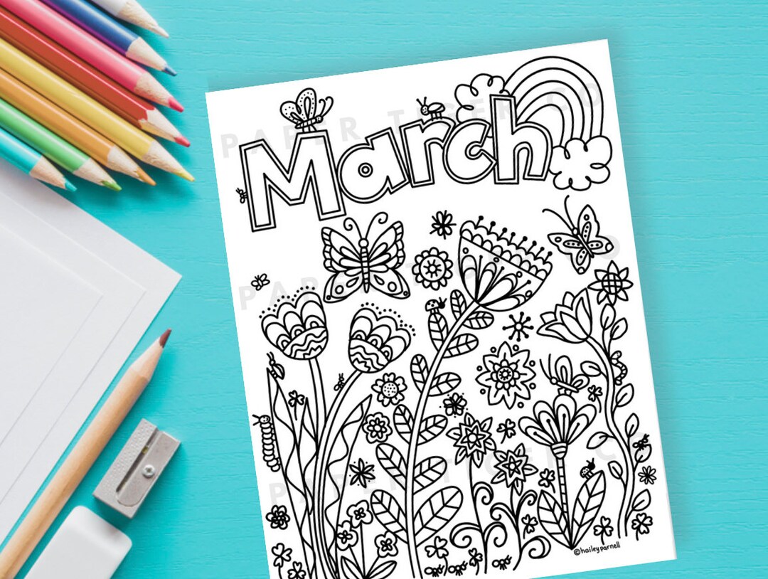 March Spring Coloring Page- Kids Activity Page - Etsy