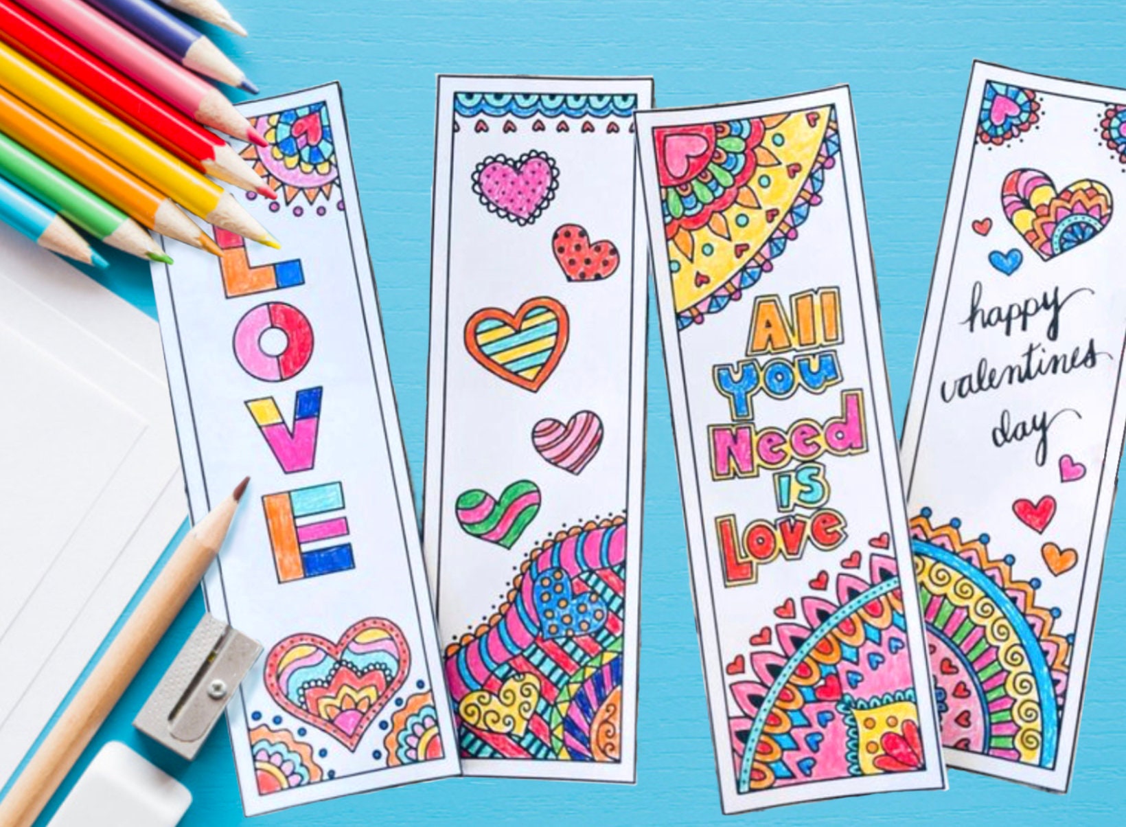 Printable Valentines Zentangle Bookmarks - Etsy