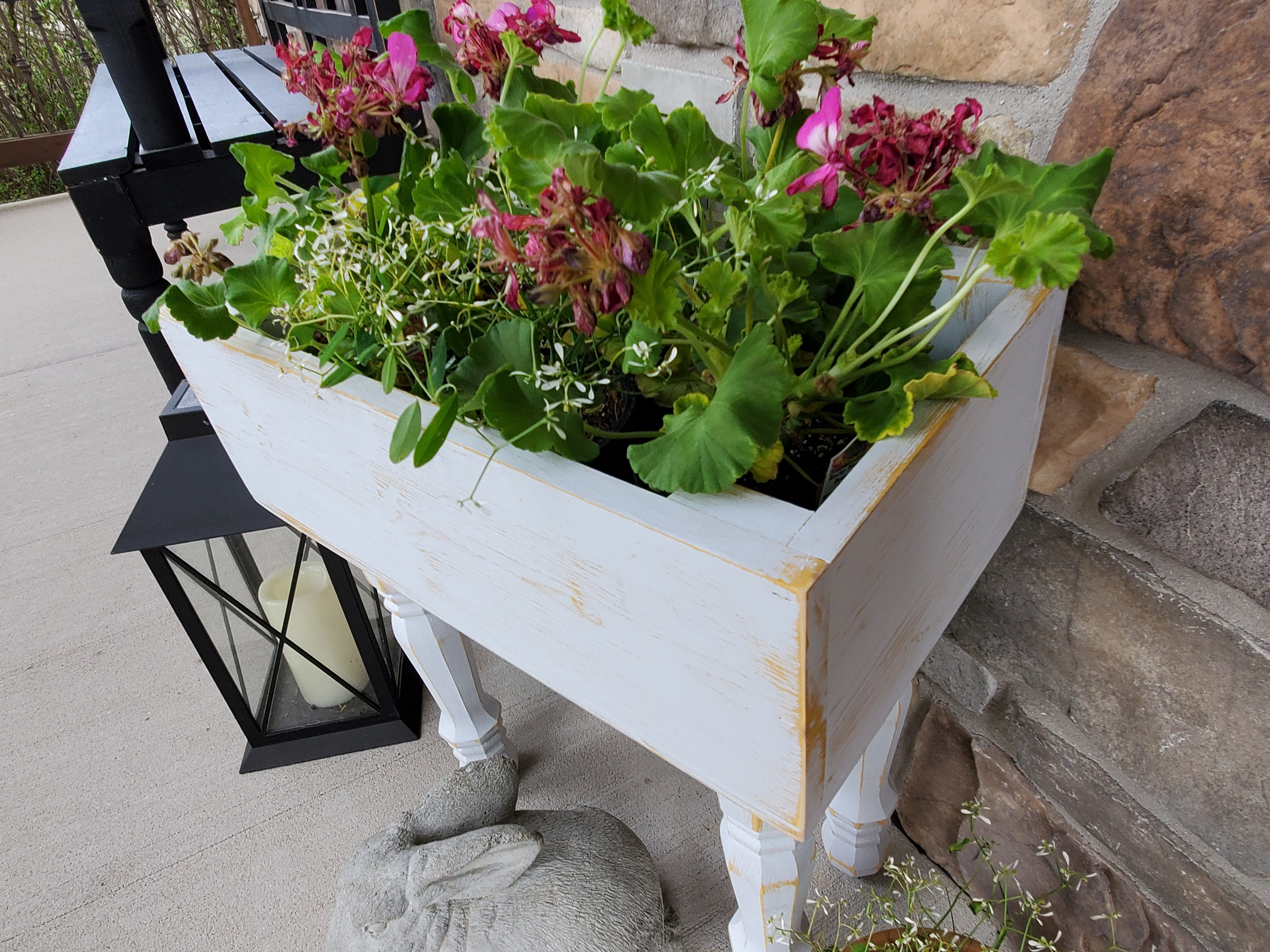 20" Wooden Farmhouse Patio Planter, Cottage Planter, Handmade Rustic ...