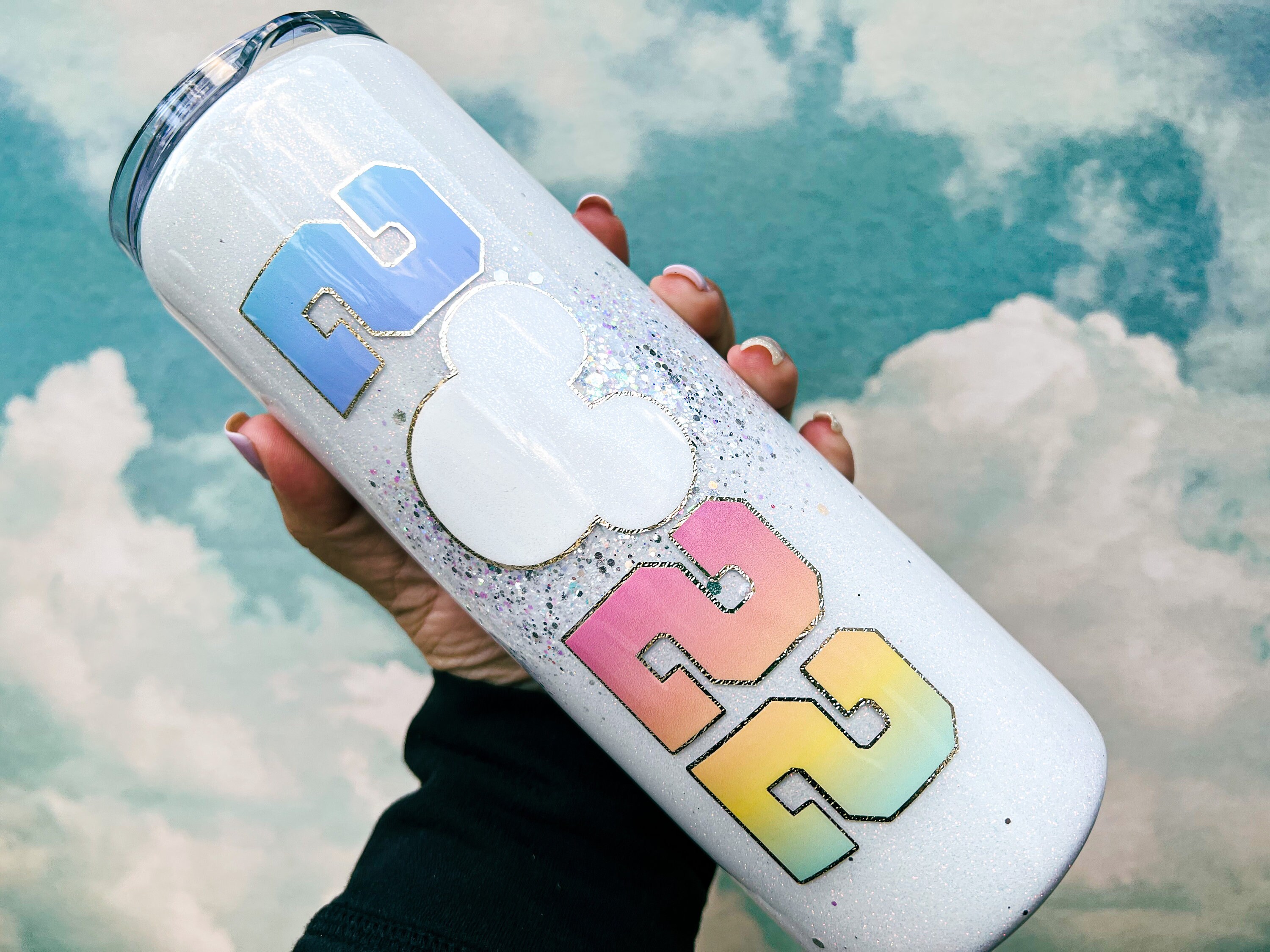 Glitter Burst Varsity Letter Tumbler Rainbow Ombre Name | Etsy