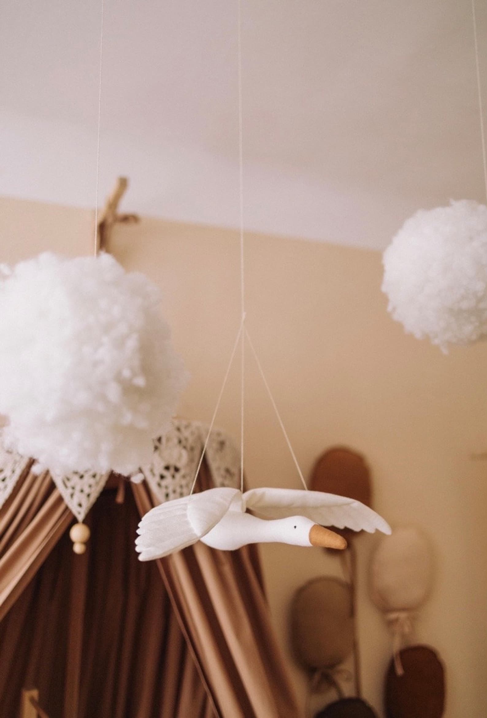 Linen White Hanging Stork , Baby Nursery Decor , Interior Decoration ...