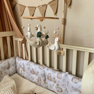 Wooden Mobile With Ducks for Newborn, Linen Toys, Green, Beige , White ...