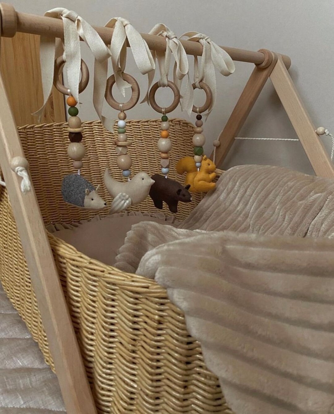 Set With 4 Gym Toys for Wooden Mobile, Handmade Natural Wood Play Gym ...