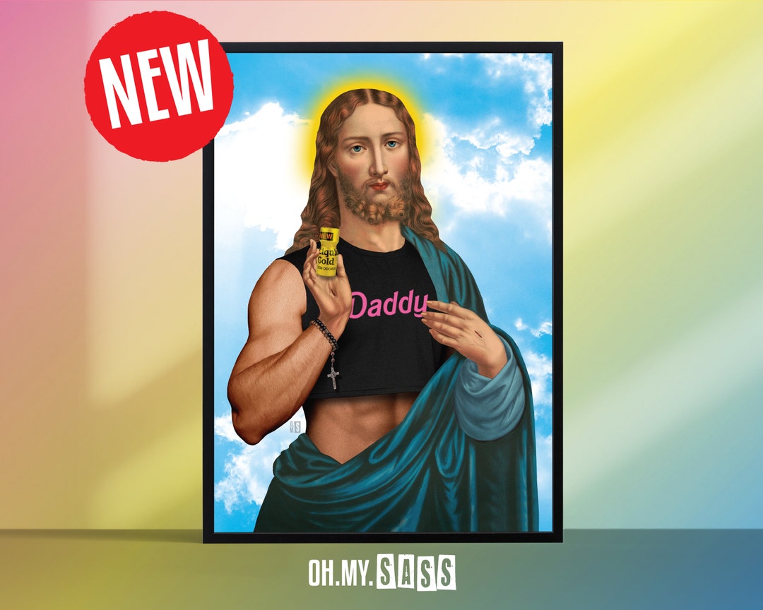 Funny Poppers Jesus Liquid Gold Print Daddy Vintage Altered Art Poster ...