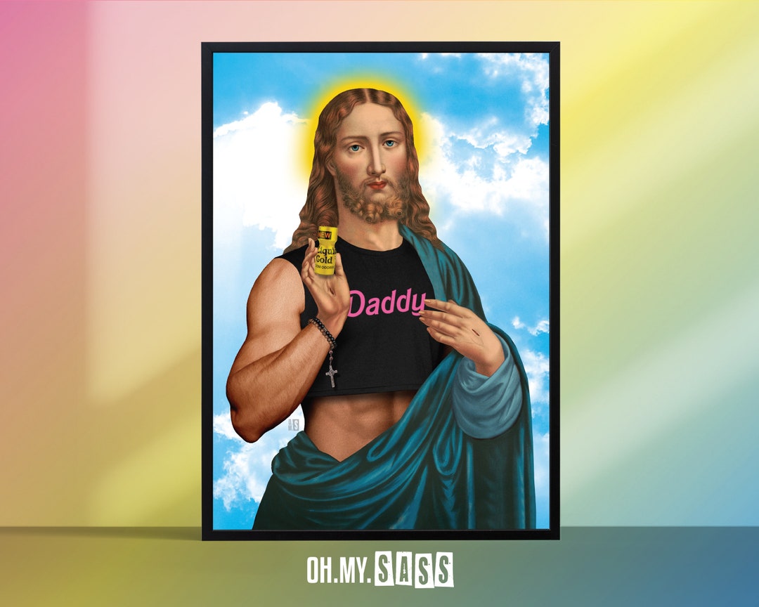 Funny Poppers Jesus Liquid Gold Print | Daddy Vintage Altered Art Poster | Gay Pride Culture ...
