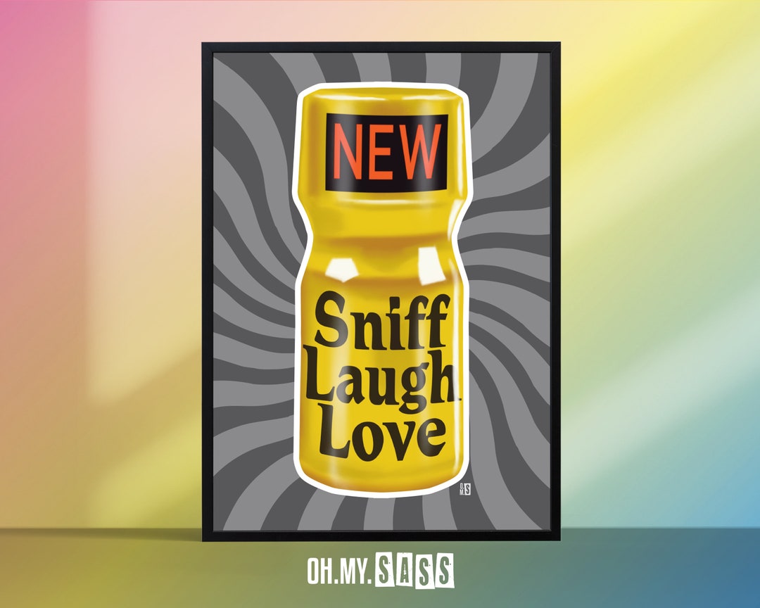 Poppers 'sniff Laugh Love' Liquid Gold Print | Gay Pride Culture LGBTQ+ ...