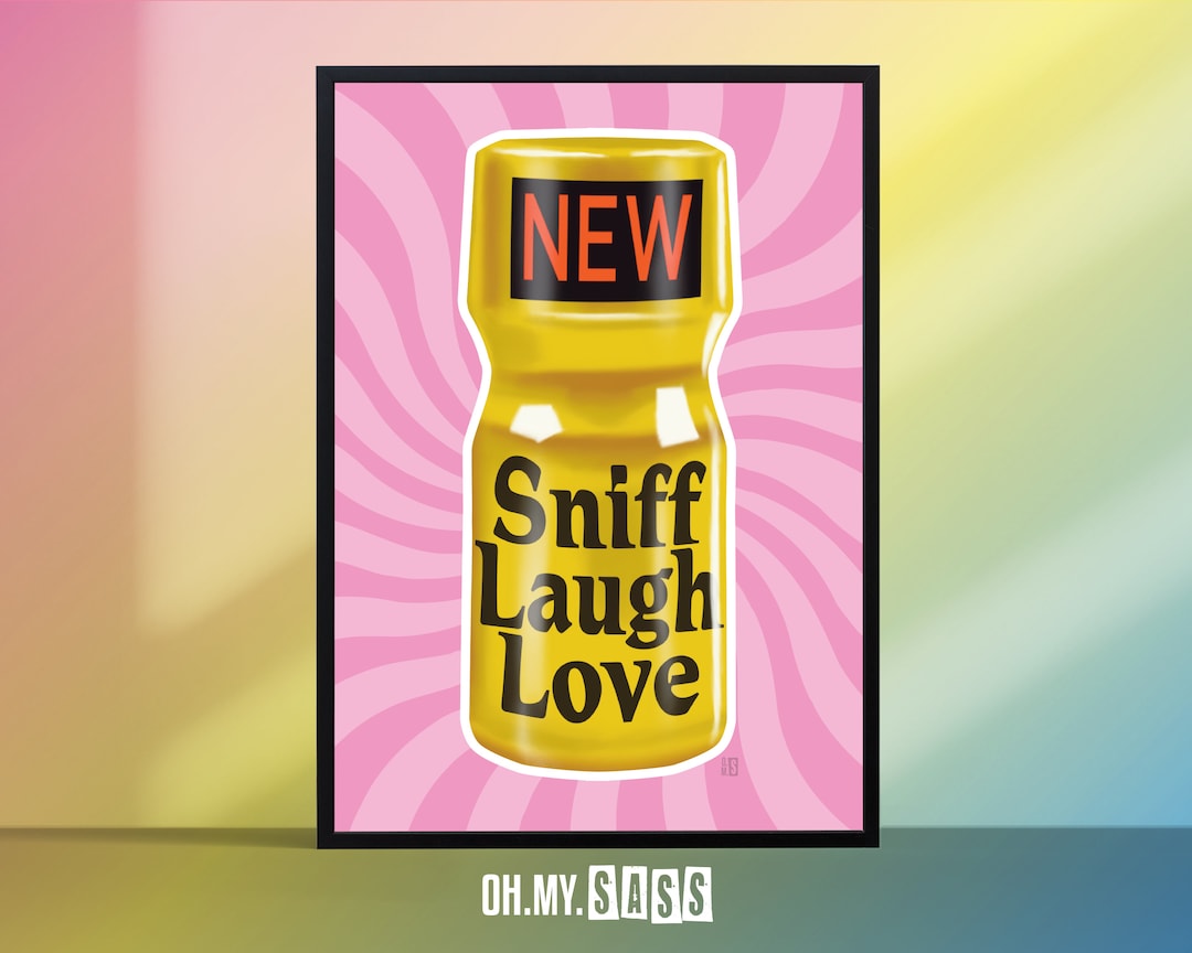 Poppers 'sniff Laugh Love' Liquid Gold Print | Gay Pride Culture LGBTQ+ ...