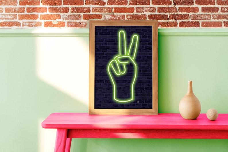 Neon Green Peace Sign Print | 90's Music Nostalgia Girl Group Wall Art ...