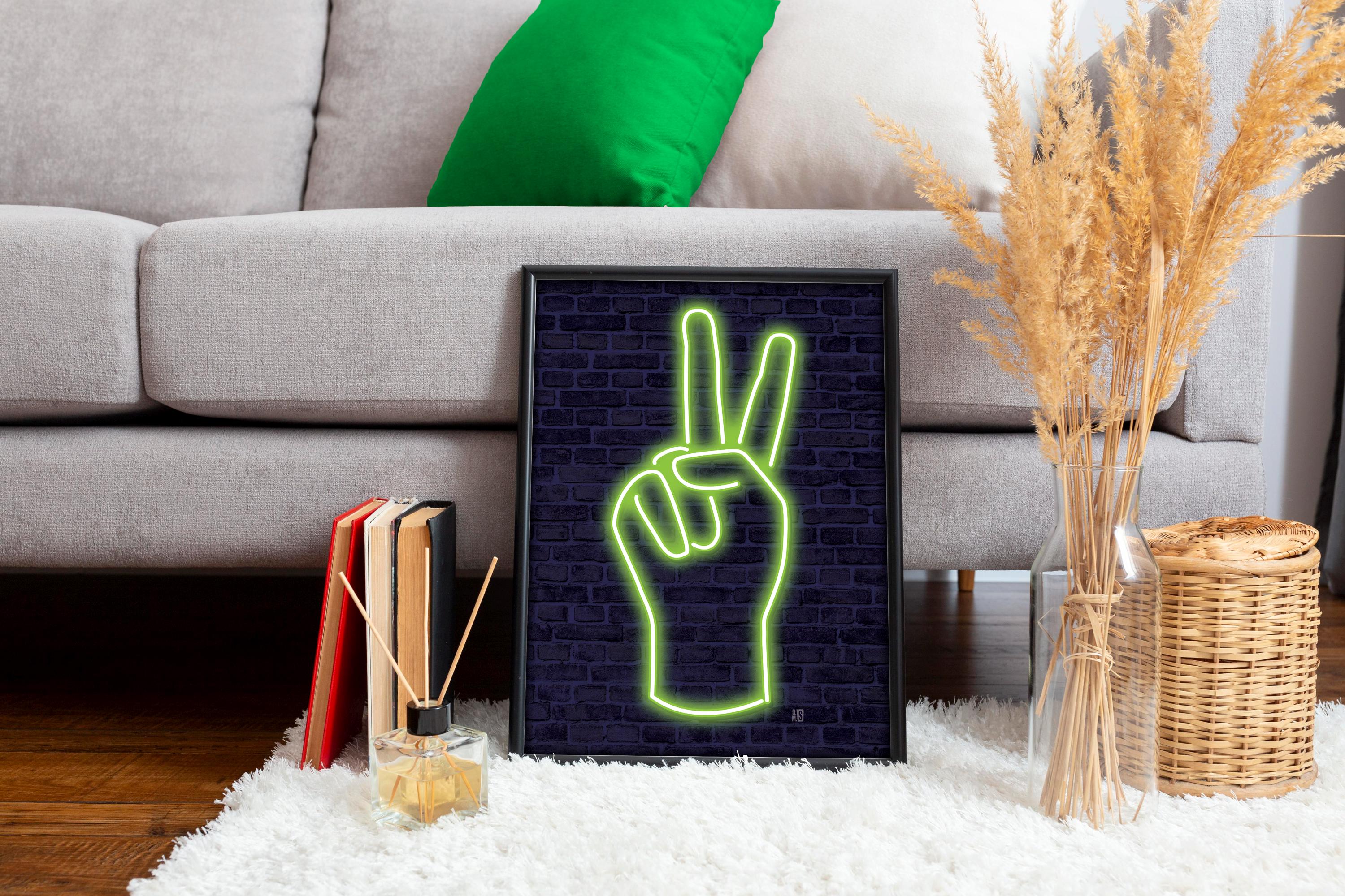 Neon Green Peace Sign Print | 90's Music Nostalgia Girl Group Wall Art ...
