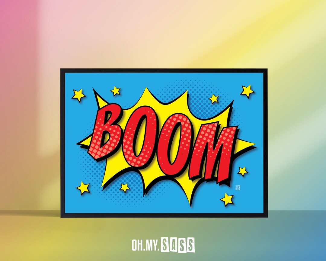 Comic Book Pop Art Superhero Words Kapow Wow Boom Sassy Cool Kids ...