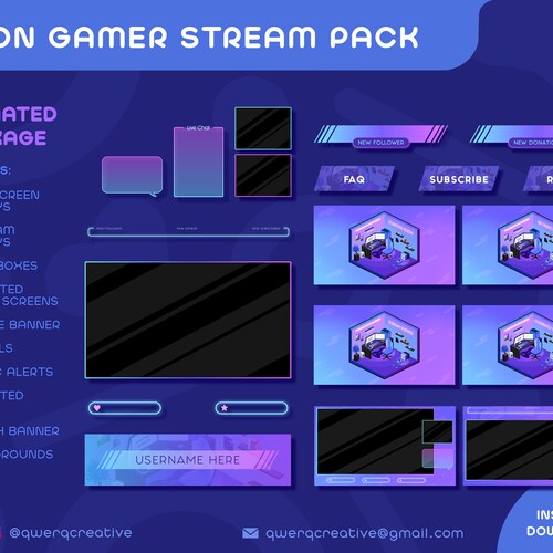 ANIMATED Stream Screens Blue Neon Gamer Aesthetic Animated | Etsy