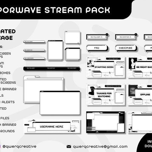 Animated Black & White Twitch Overlay Complete Stream - Etsy