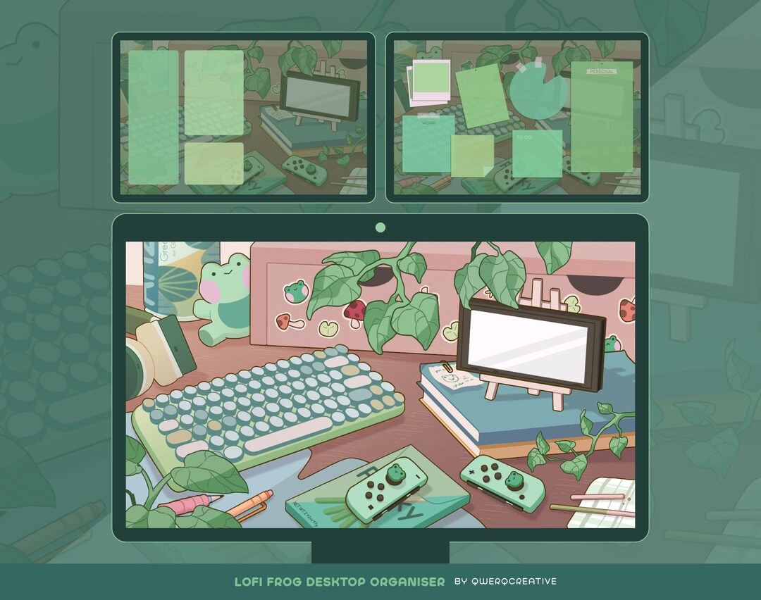 Lofi Frog Desktop Organiser Wallpaper Set Cute Froggy Theme Lofi Aesthetic Green - Etsy