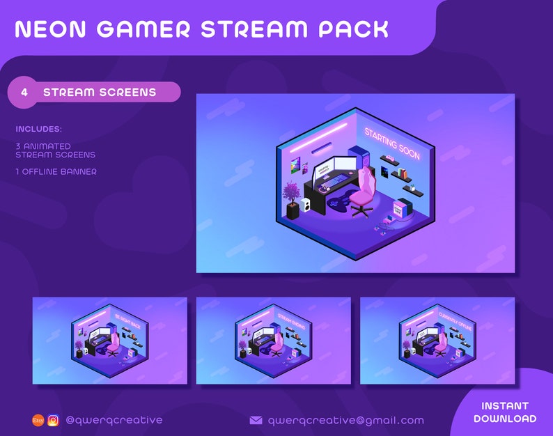 ANIMATED Pink Neon Gamer Stream Package Customizable | Etsy Canada