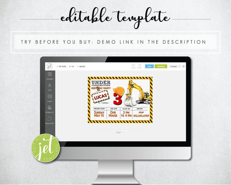 Editable Birthday Invitation Under Construction Invitation - Etsy