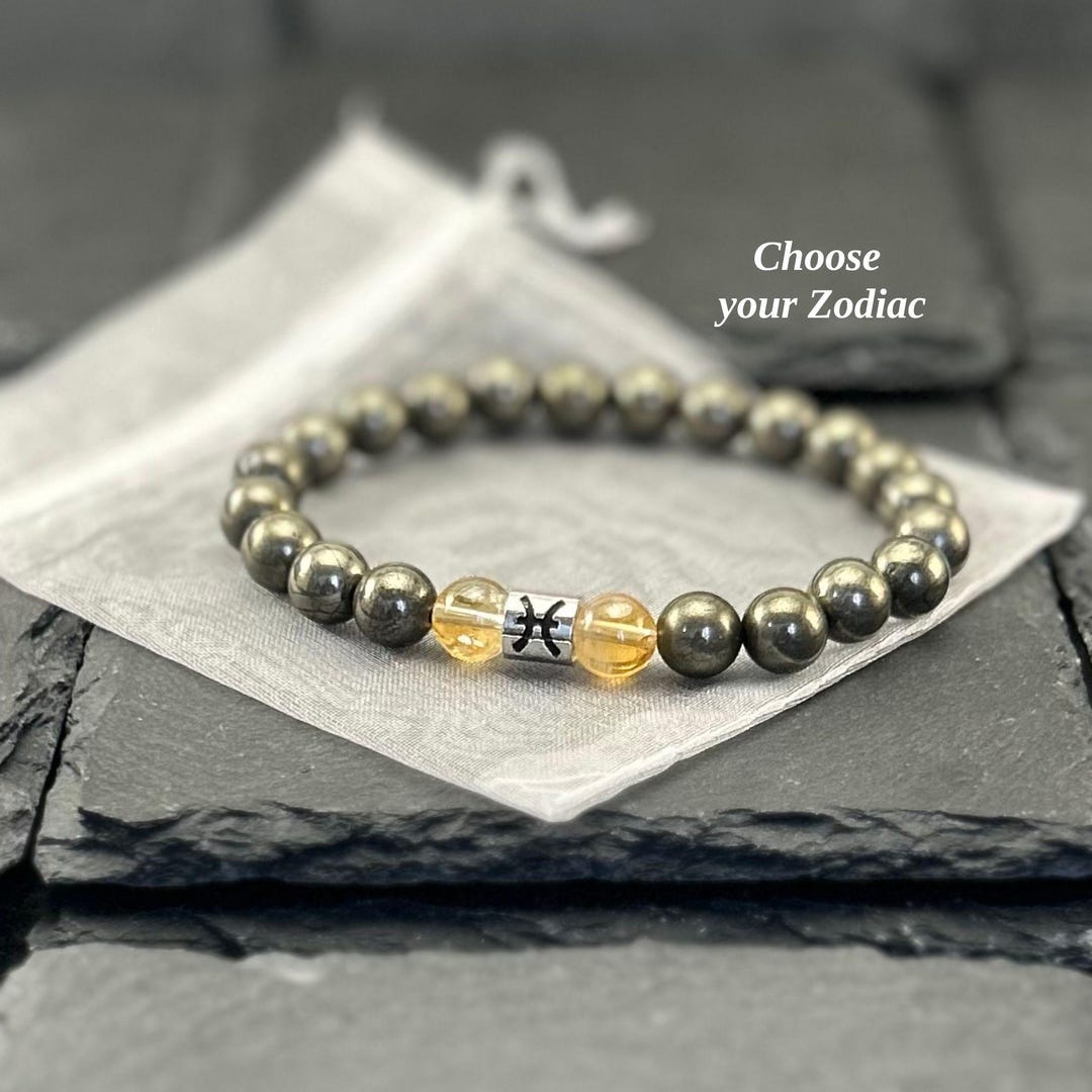 Handmade Pyrite Citrine Zodiac Bracelet, Healing Gemstone - Etsy