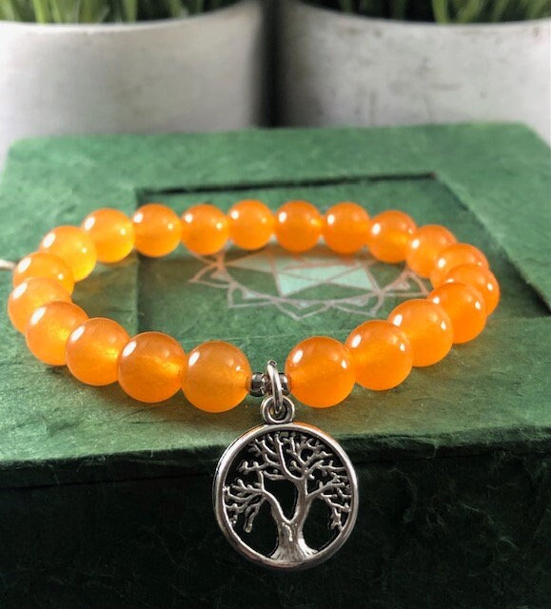 Orange Jade Bracelet, Tree of Life Bracelet, High Quality Beaded ...