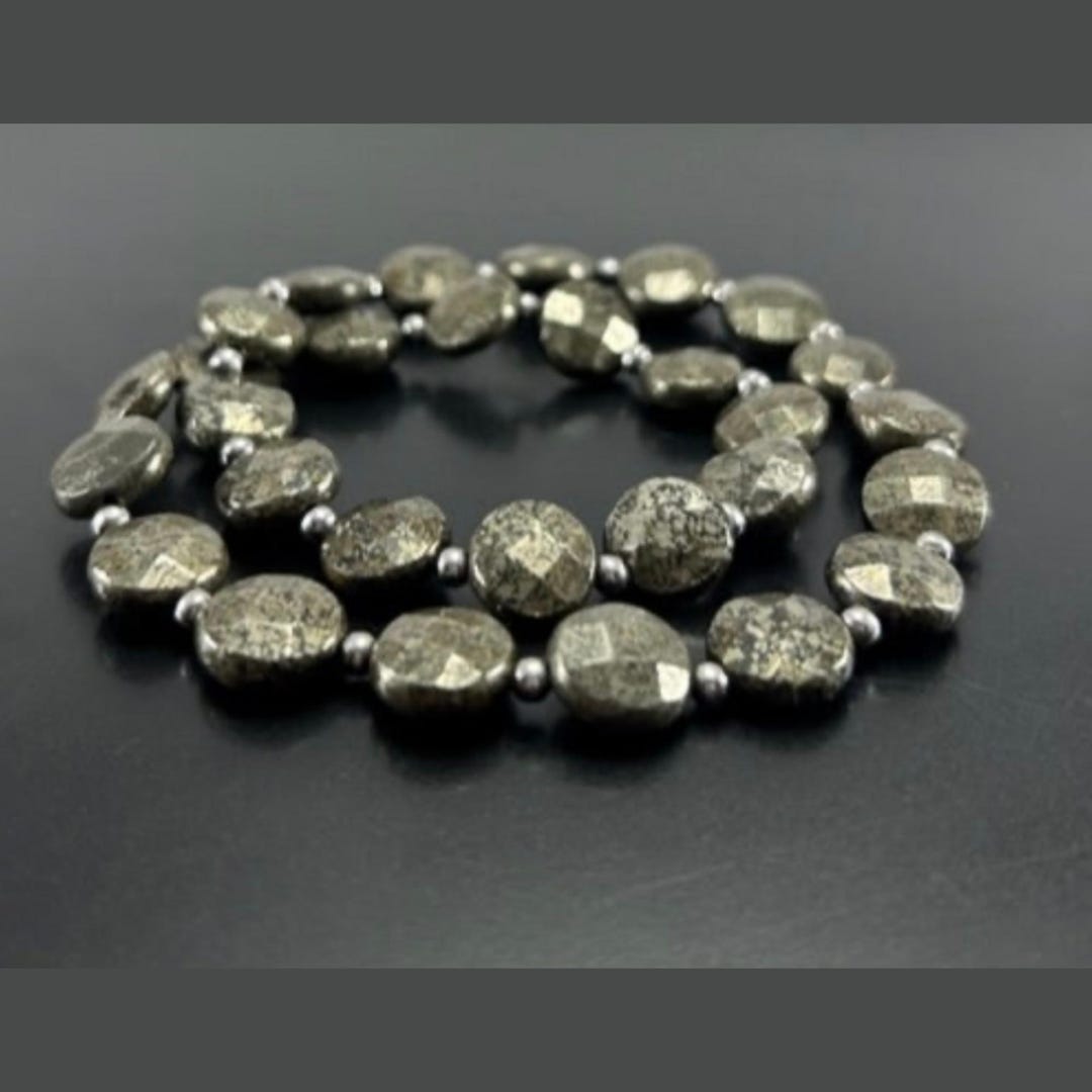 Double Wrap Pyrite Bracelet , Pyrite Coin Beaded Bracelet , Abundance ...