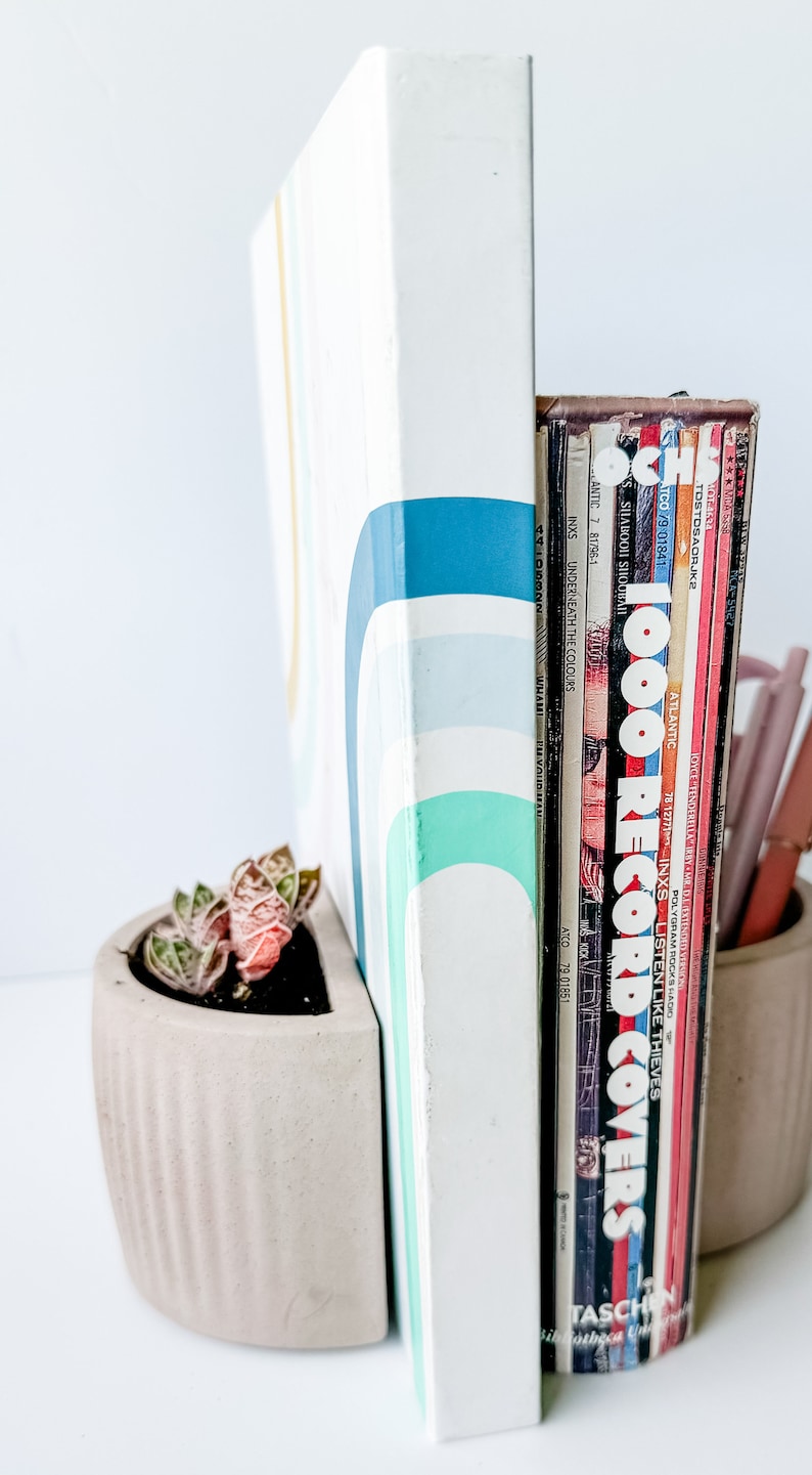 Planter Book Ends | Concrete Office Decor | Concrete Book End | Modern ...
