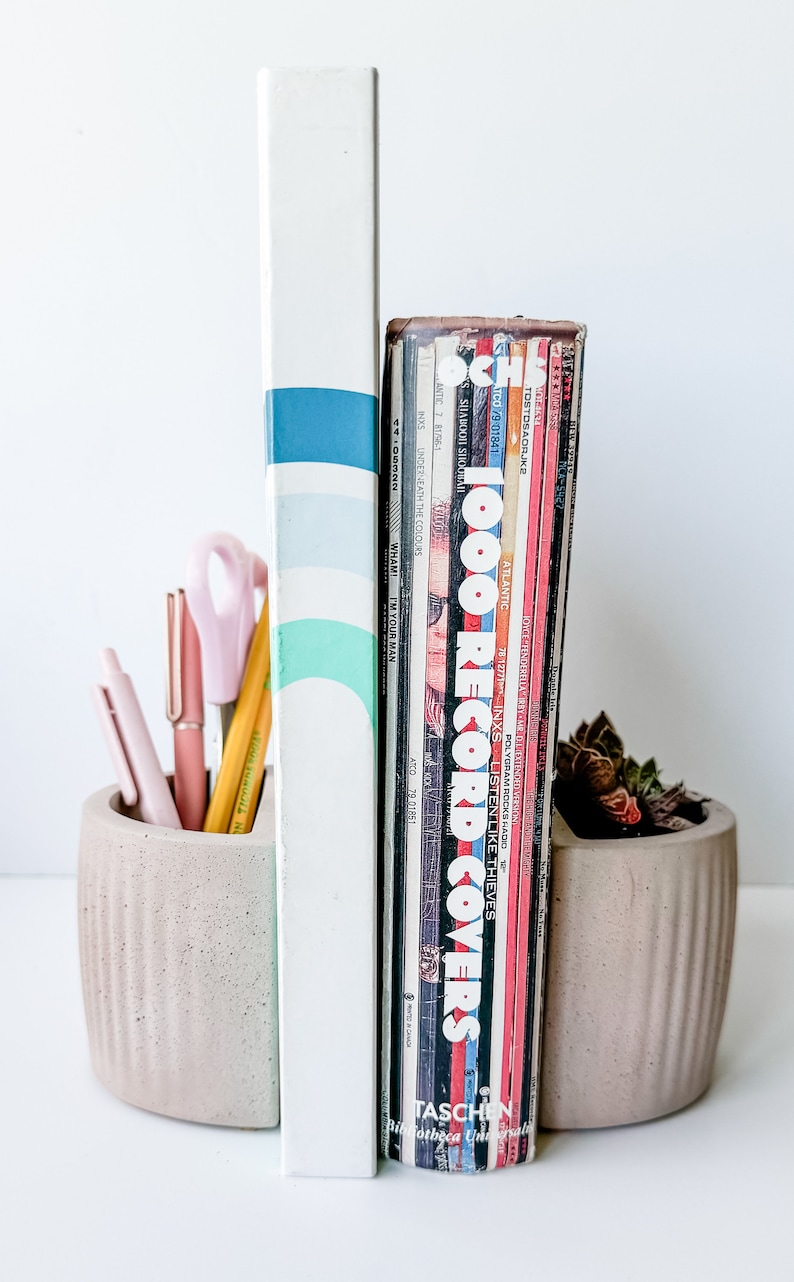 Planter Book Ends | Concrete Office Decor | Concrete Book End | Modern ...