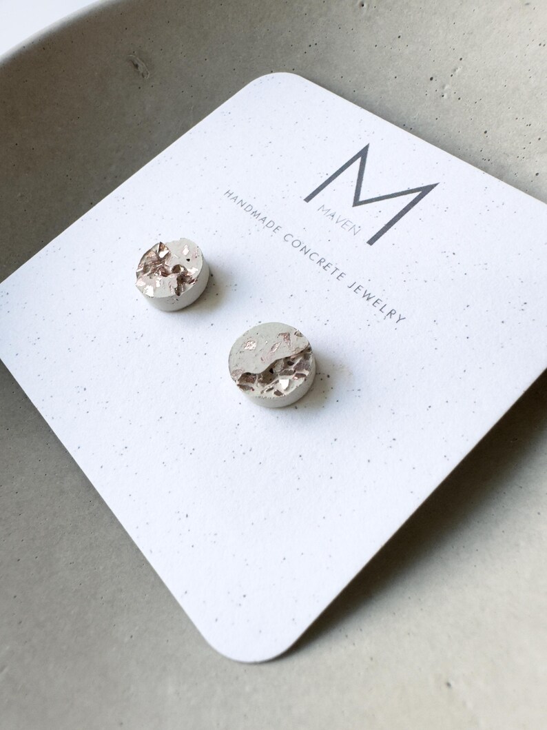 Concrete and Rose Gold Stud Earrings | Crushed Glass and Concrete Studs ...