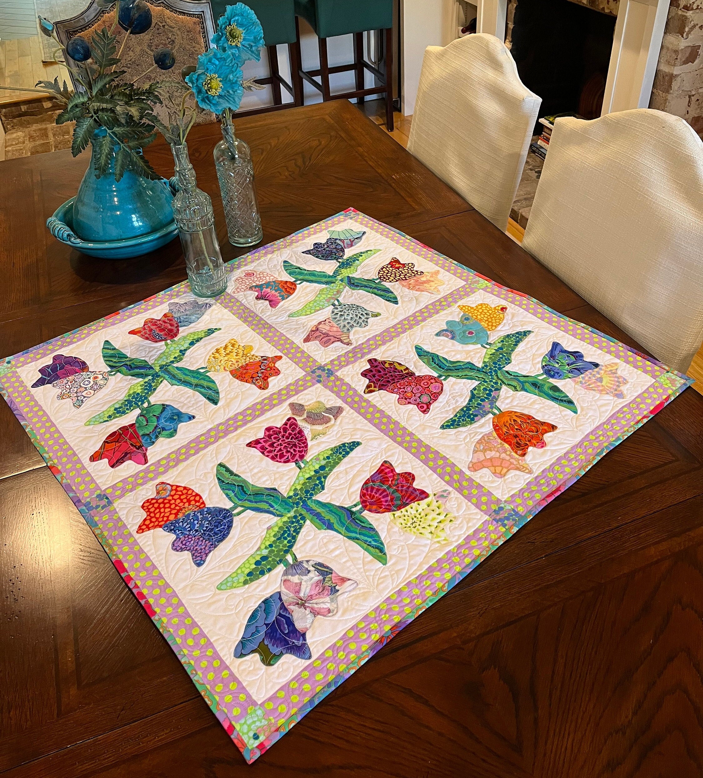 Handmade Quilted Tulip Table Topper Wall Hanging, Easter Mother's Day ...